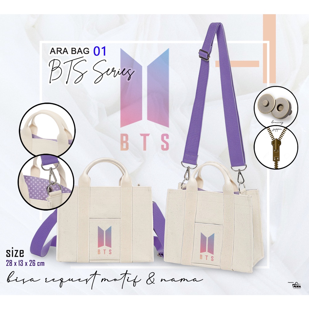 Jual Tas BTS bangtan bisa custom nama kamu logo BTS RM, J-Hope, Suga ...