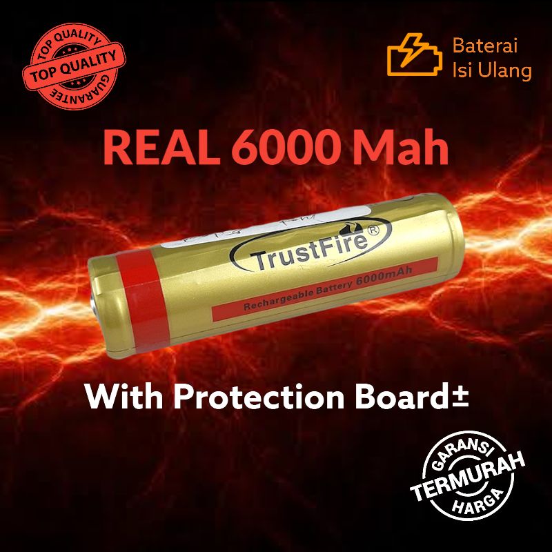 Jual TERMURAH Baterai Cas 18650 Real 6000 mAh Button Top 3.7v With Protection Board Batrei Isi ...