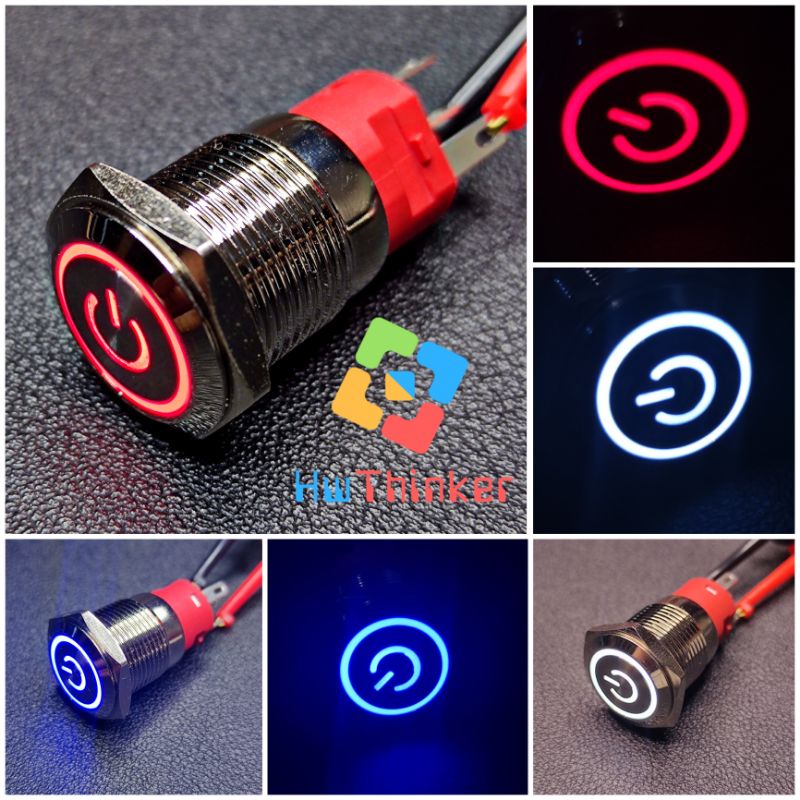 Jual Tombol Push Button 16mm LED Momentary Latching Switch Saklar Stainless Stell Metal Simbol ...