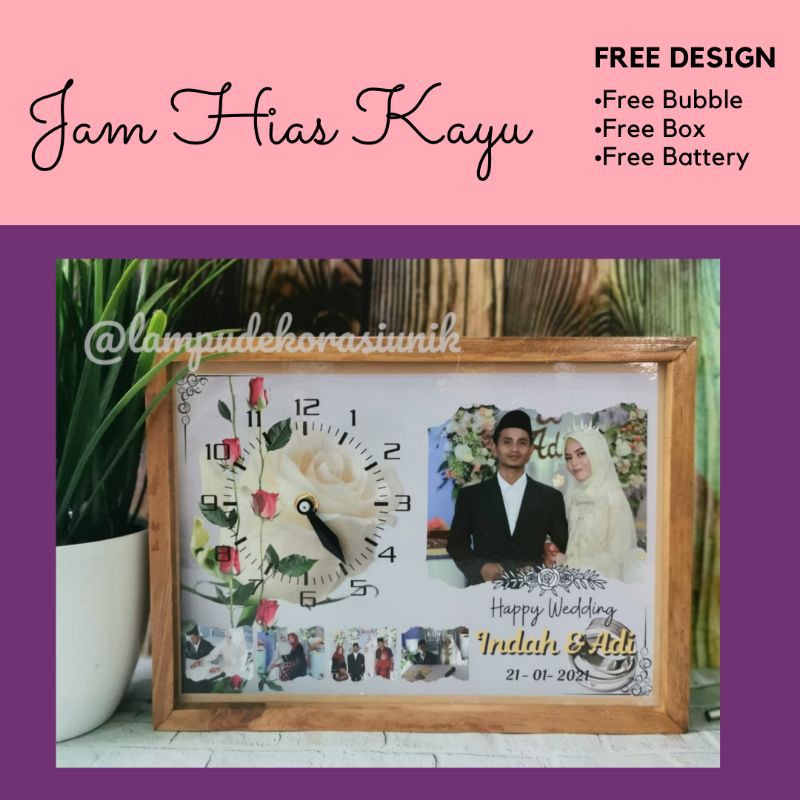Jual JAM HIAS KAYU KADO PERNIKAHAN CUSTOM FOTO FREE DESAIN ANTI ...