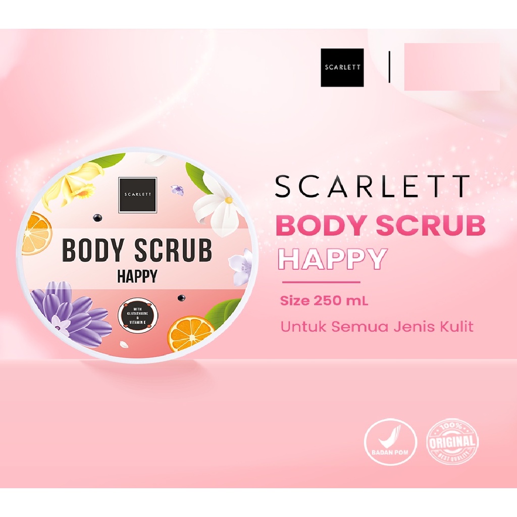 Jual Scarlett Whitening Body Scrub Happy | Happy body scrub | Scarlett ...