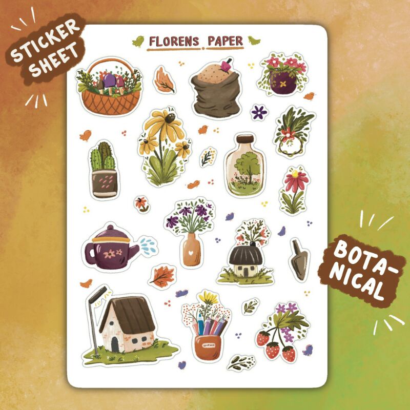 Jual Sticker Sheet Botanical/Tanaman/Bunga/Daun - Stiker Aesthetic Lucu ...