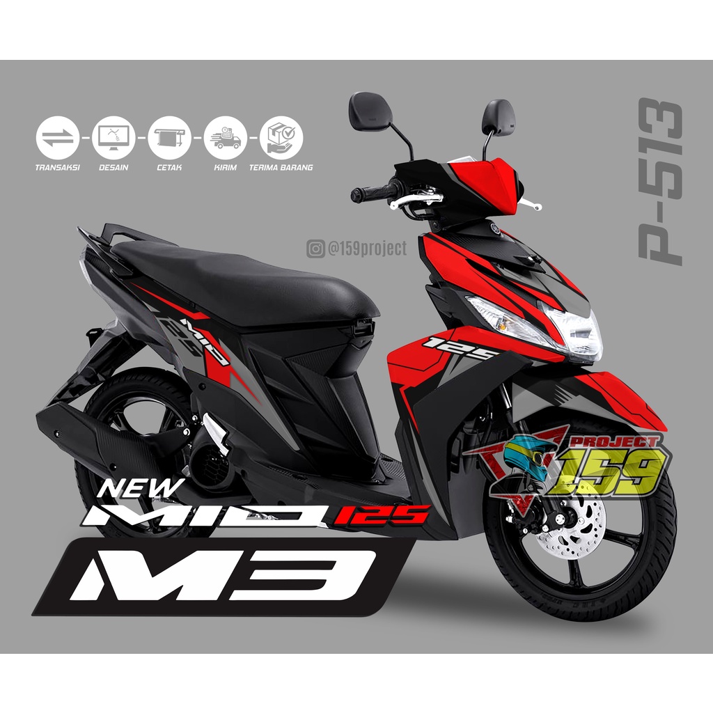 Jual Stiker Motor Mio M3 125 - P-513 Red Grey | Shopee Indonesia