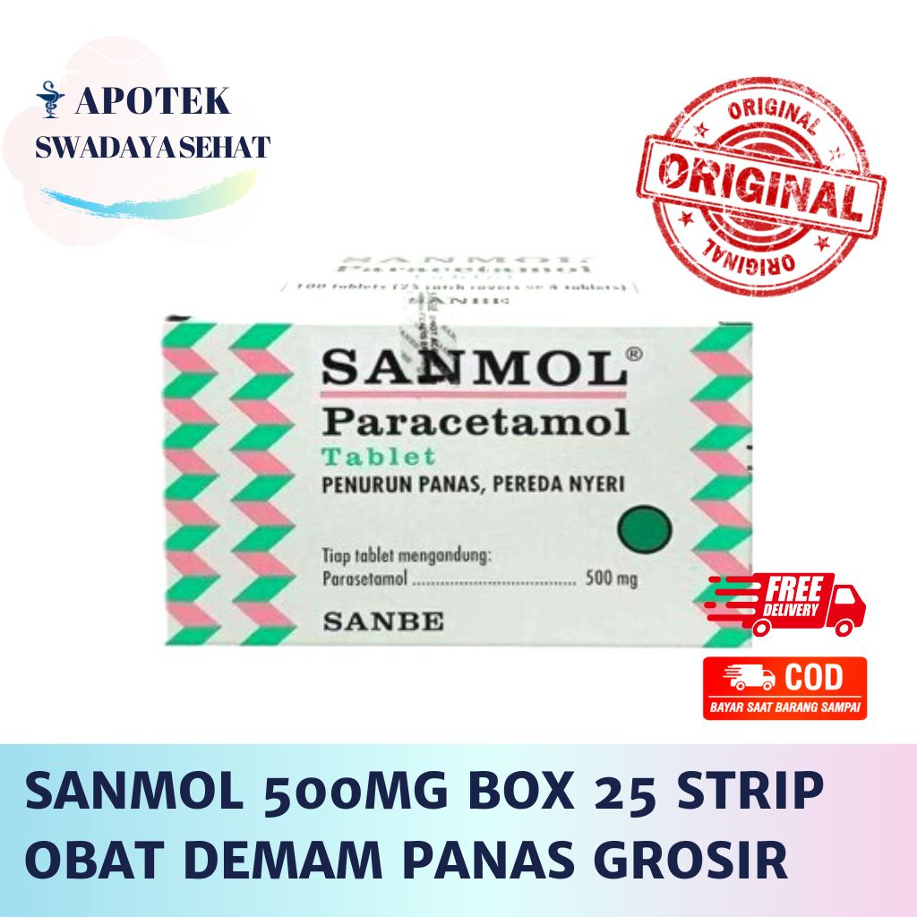 Jual SANMOL BOX 25 Strip - Obat Demam Parasetamol Anti Nyeri 100 Tablet ...
