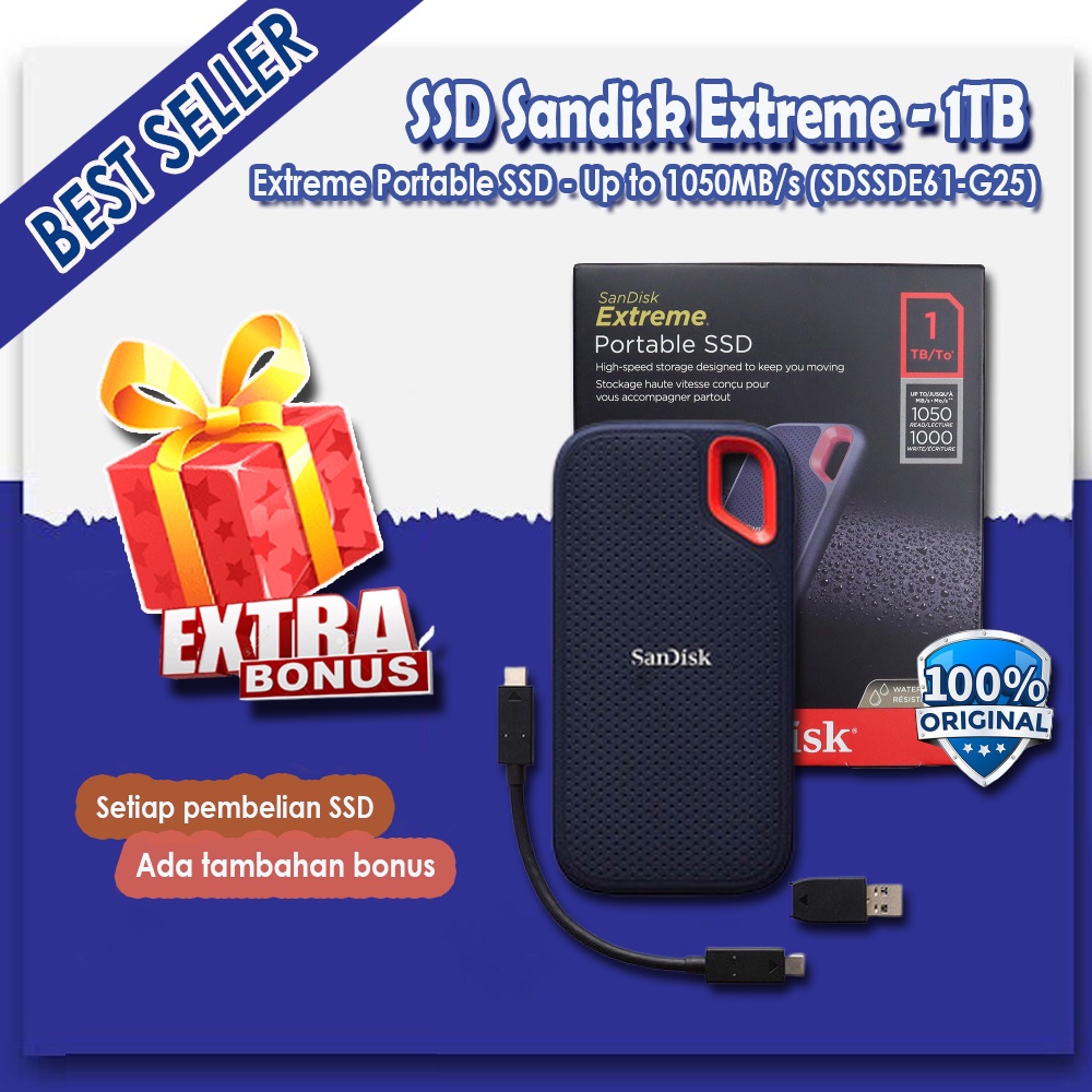 Jual Sandisk SSD Portable Extreme 1TB up to 1050mb/s V2 NVME Portable ...