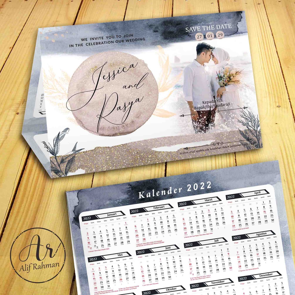 Jual undangan Kalender 2022 Lipat 3 Rustik Elegan gliter Mewah Murah ...