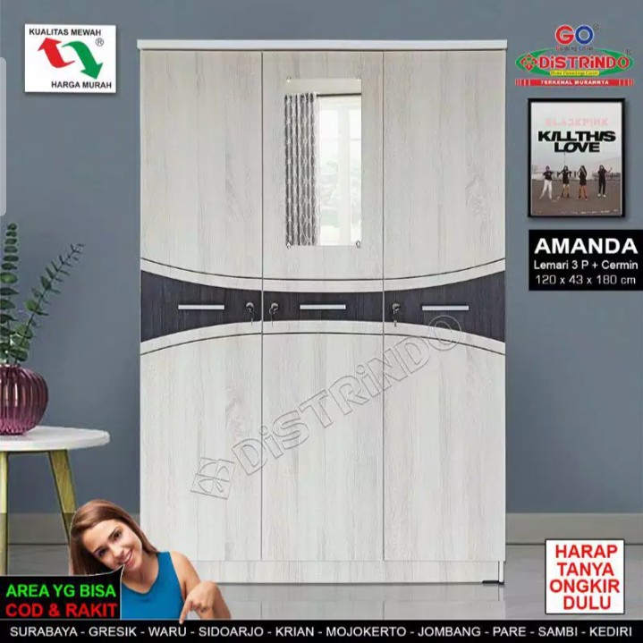 Jual Lemari Almari Pakaian 3 Pintu Kayu Pb Kualitas Halus Luar Dalam