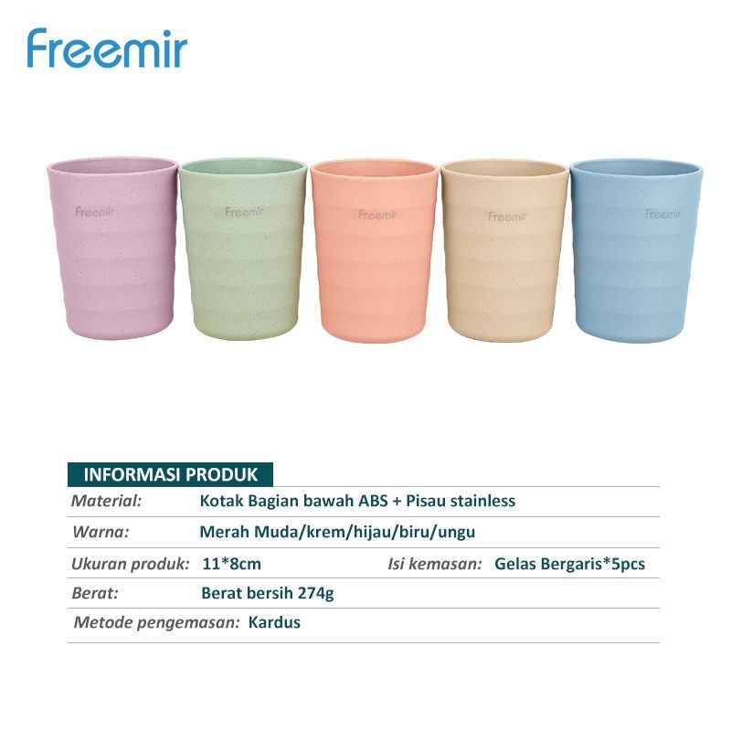 Jual freemir set 5pcs gelas teh 10cm wheatstraw cangkir plastik cup ...