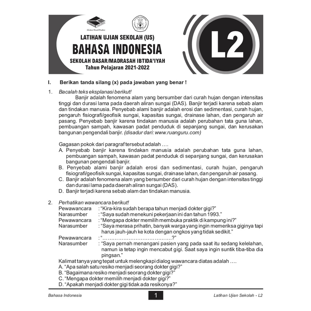 Jual L2 - Kurmer : Kumpulan Soal dan Latihan US SD/MI Kelas 6 (9 Mata ...