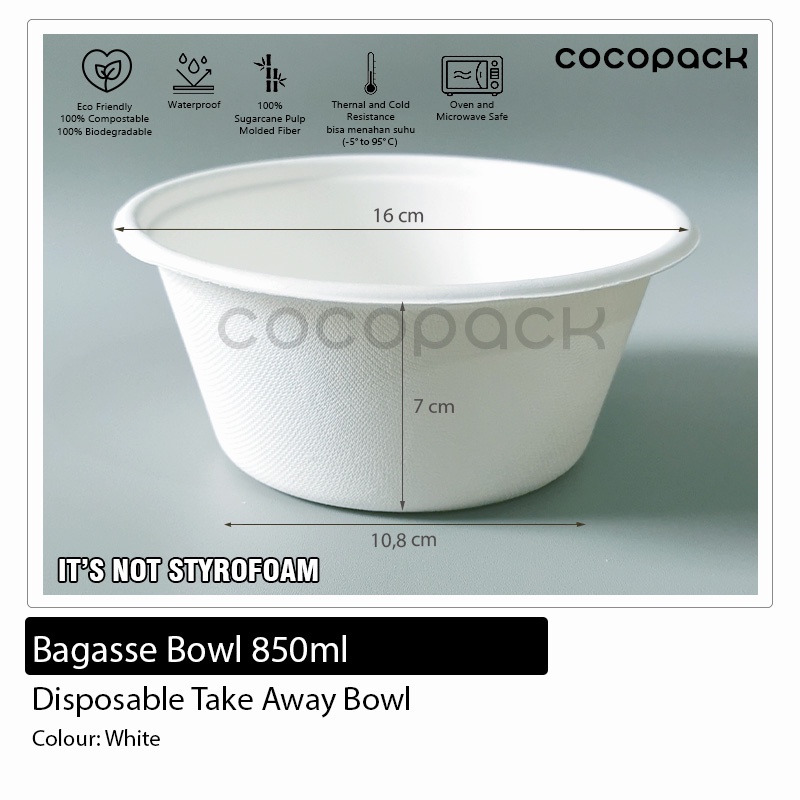 Jual Tempat Makan Sekali Pakai - Bagasse Bowl 850ml Take Away Food Container Take Away 10 PCS ...