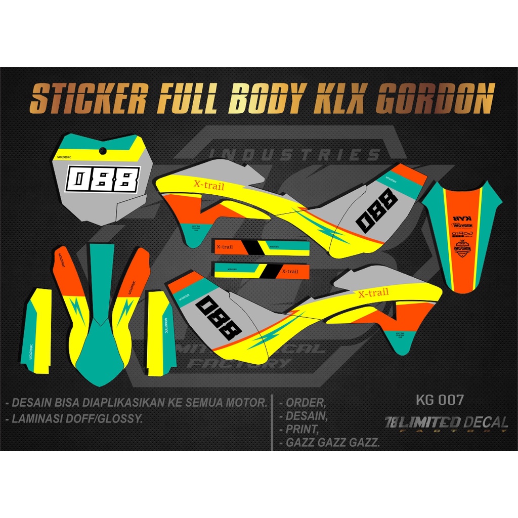 Jual Decal Sticker Kawasaki KLX Gordon Fullbody Custom Desain Supermoto ...