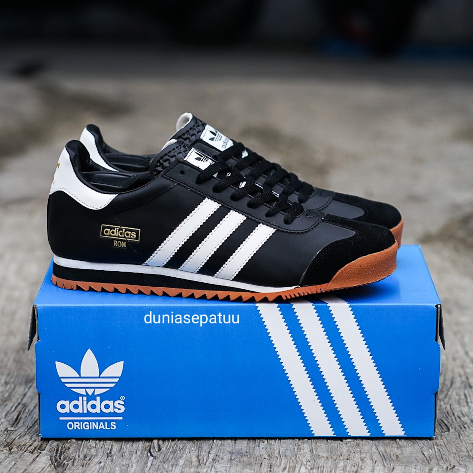 Jual Sepatu Pria Adidas Rom Sneakers Casual Sekolah Hitam Black ...