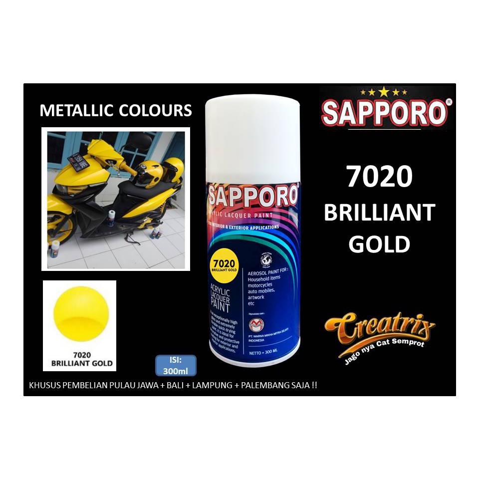 Jual Cat Semprot Sapporo Spray 7020 Brilliant Gold / Pylox / Pilox ...