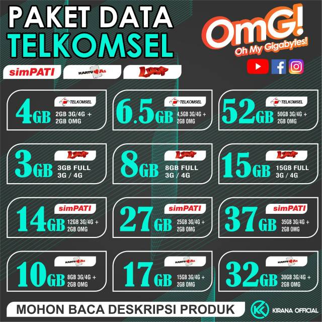 Jual PAKET DATA TELKOMSEL INTERNET OMG SIMPATI 14GB/27GB/52GB - AS 10GB ...