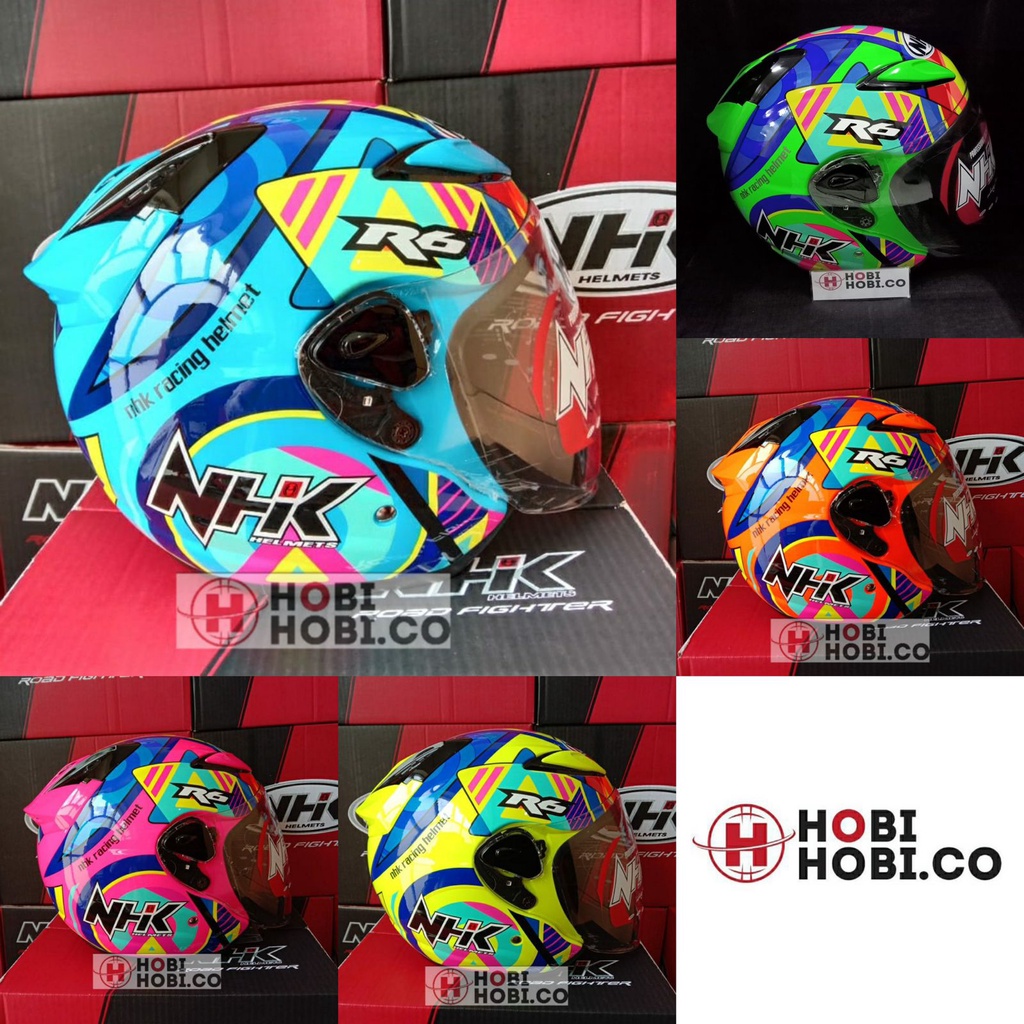 Jual Helm NHK R6 Motif Pigment Blue Fluorecent Biru Flo Stabilo Half ...