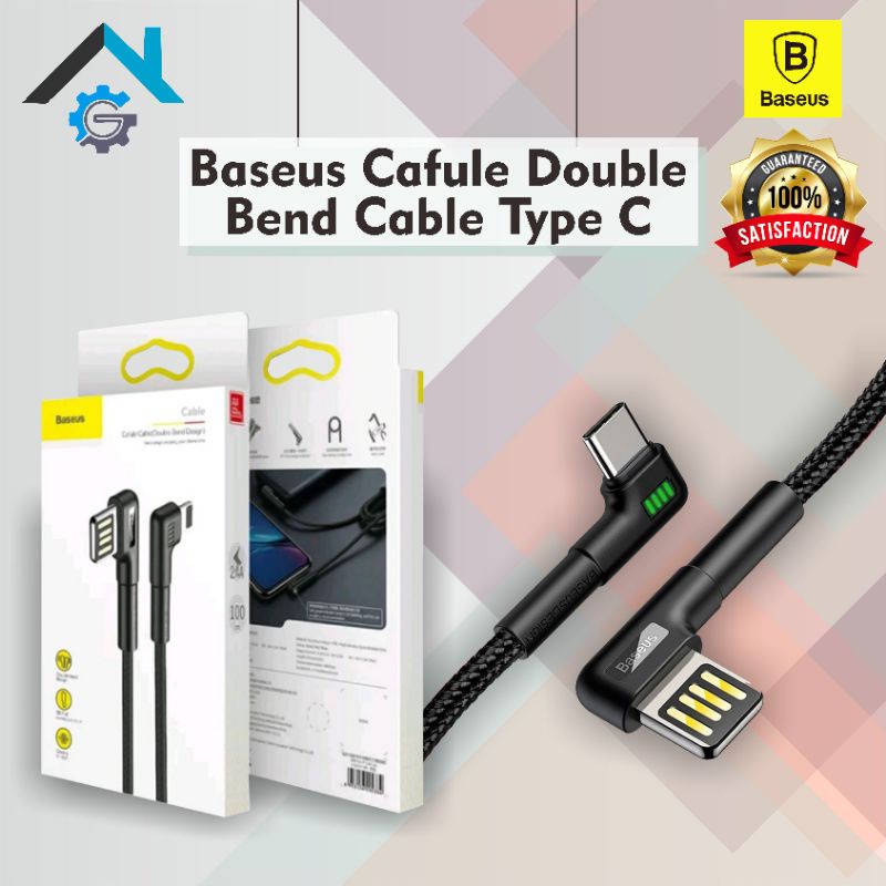 Jual Baseus Cafule Double Bend Cable Type C LED 3A 1Meter - Hitam ...