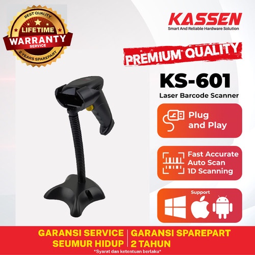 Jual JUAL SCANNER BARCODE 1D KASSEN KS 601 AUTOSCAN CONTINOUS USB STAND ...