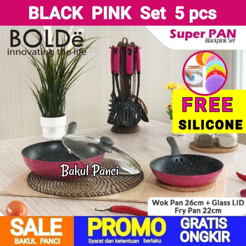 Jual BOLDe SUPER PAN SET BLACK PINK WAJAN PANCI | Panci Granite Ceramic ...