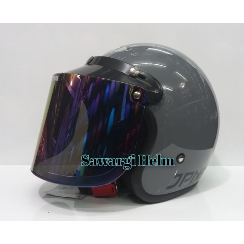 Jual HELM JPN ABU TUA GLOSSY SET KACA CEMBUNG/KACA DATAR | Shopee Indonesia