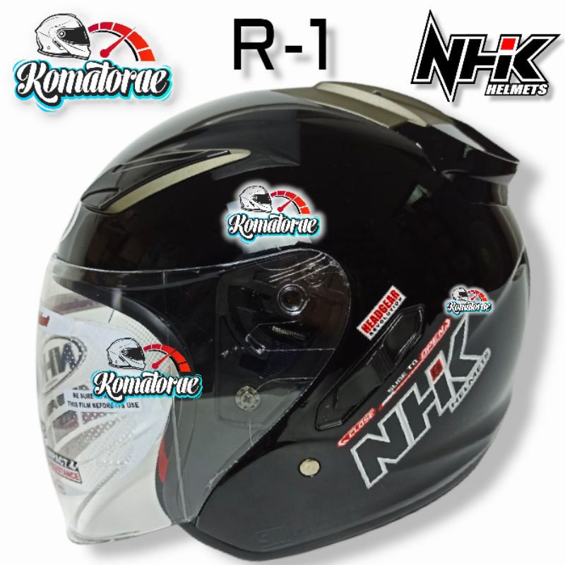 Jual HELM NHK R1 SOLID BLACK DOUBLE VISOR HALF FACE | Shopee Indonesia
