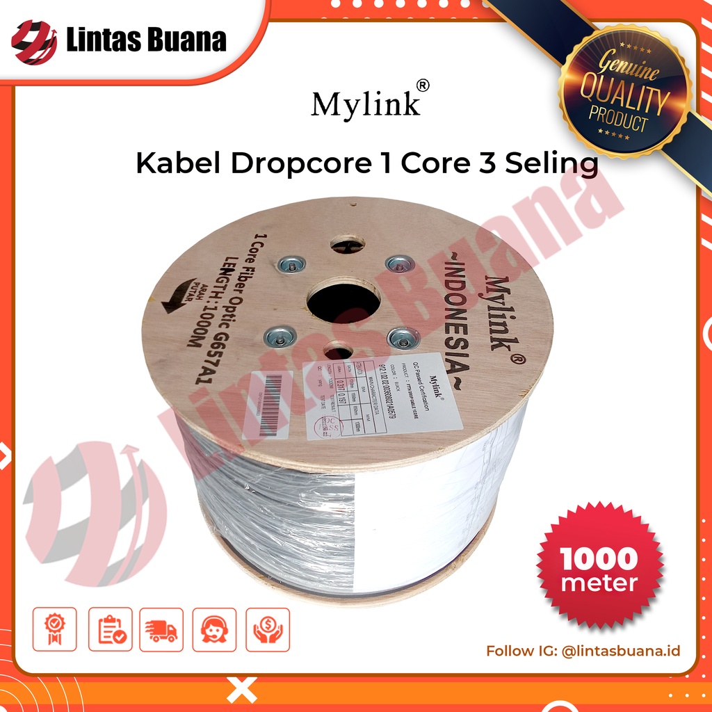 Jual Kabel FTTH Dropcore MyLink 1 core 3 Seling 1000meter Fiber optic ...