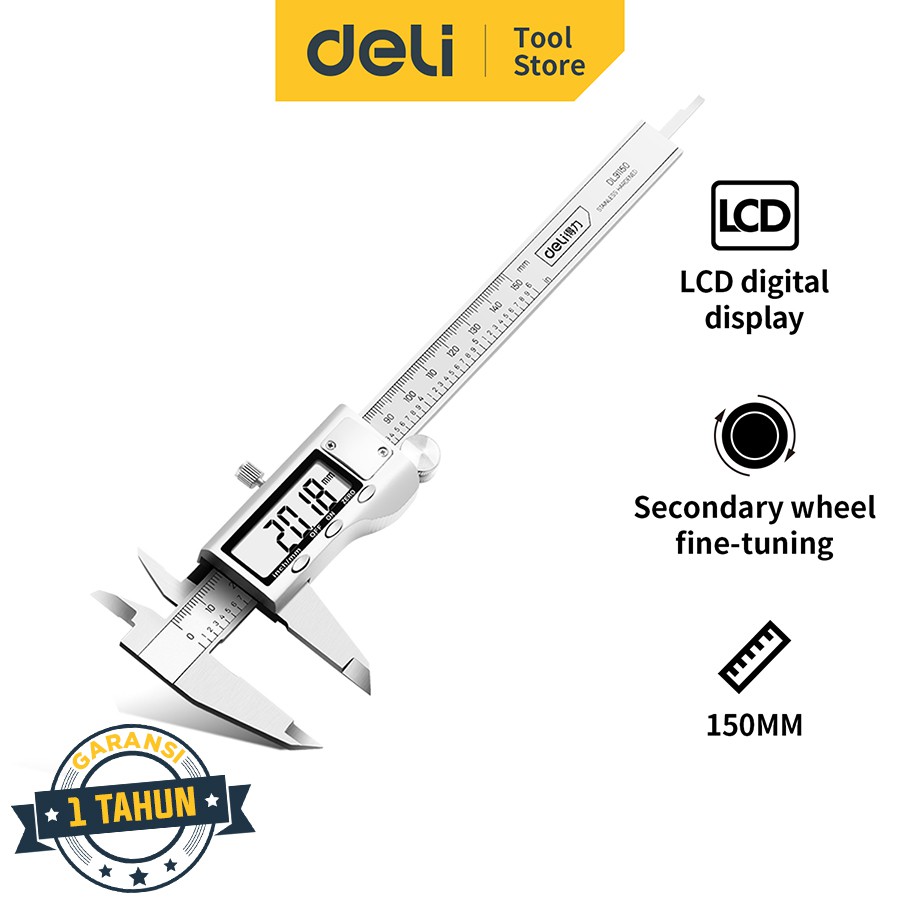 Jual Deli Vernier Caliper/Jangka Sorong Digital 6 inch 150 mm Stainless Steel DL91150 /Alat ...