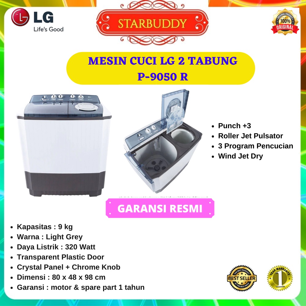 Jual MESIN CUCI LG P-9050R, 9050 2 TABUNG KAPASITAS 9 KG | Shopee Indonesia