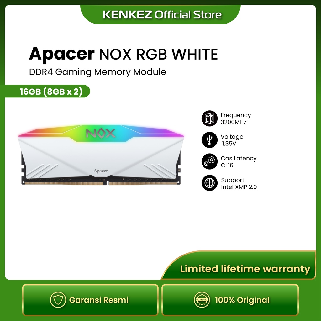Jual Apacer NOX RGB Gaming Memory LONGDIMM 16GB DDR4 3200MHz - 8GBx2 ...