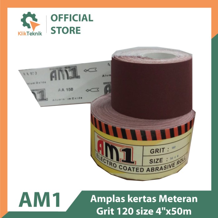 Jual Kertas Amplas Meteran per Meter AM1 Grit 120 size 4" inch x 50 meter | Shopee Indonesia