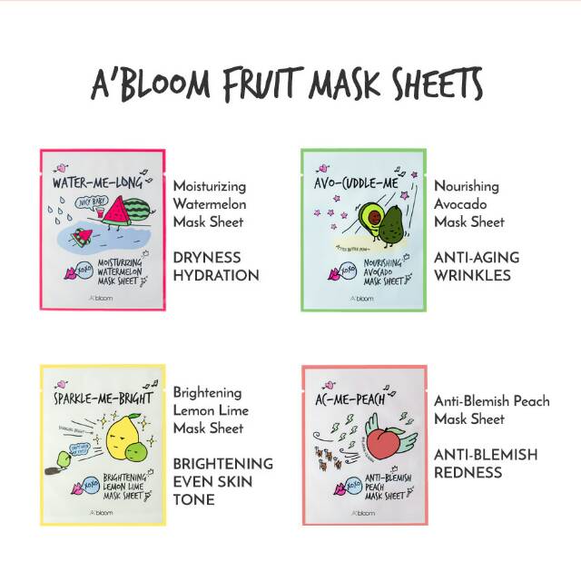 Jual 10pcs A'BLOOM FRUIT SHEET MASK ORIGINAL KOREA | Shopee Indonesia