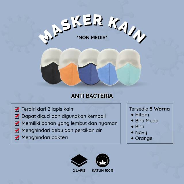 Jual Masker Kain Anti Bacteria (isi 5pcs) | Shopee Indonesia