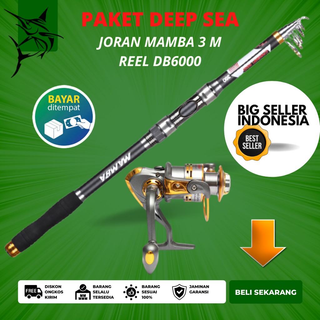 Jual Joran Pancing Laut Mamba 3 meter Reel Spinning 10 Ball Bearing ...