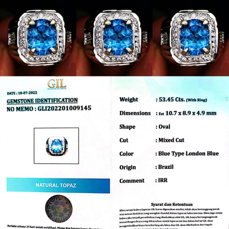 Jual Cincin batu Permata Tipe London Blue Topaz plus memo siap pakai ...