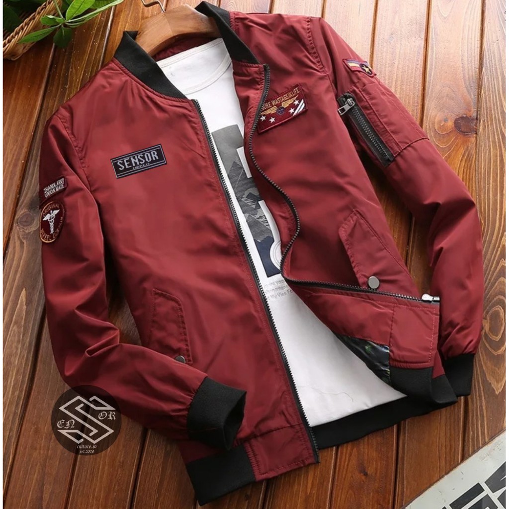 Jual Jaket Bomber Pria - Jaket bomber Original Sensor merah marun ...