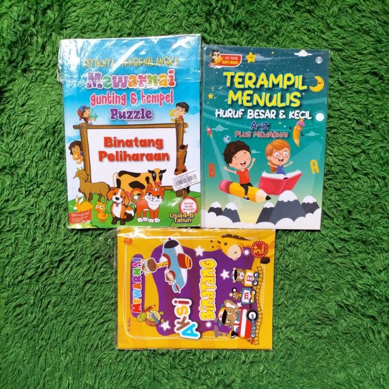 Jual ORIGINAL BUKU MEWARNAI GUNTING & MENEMPEL PUZZLE AKSI BINATANG ...