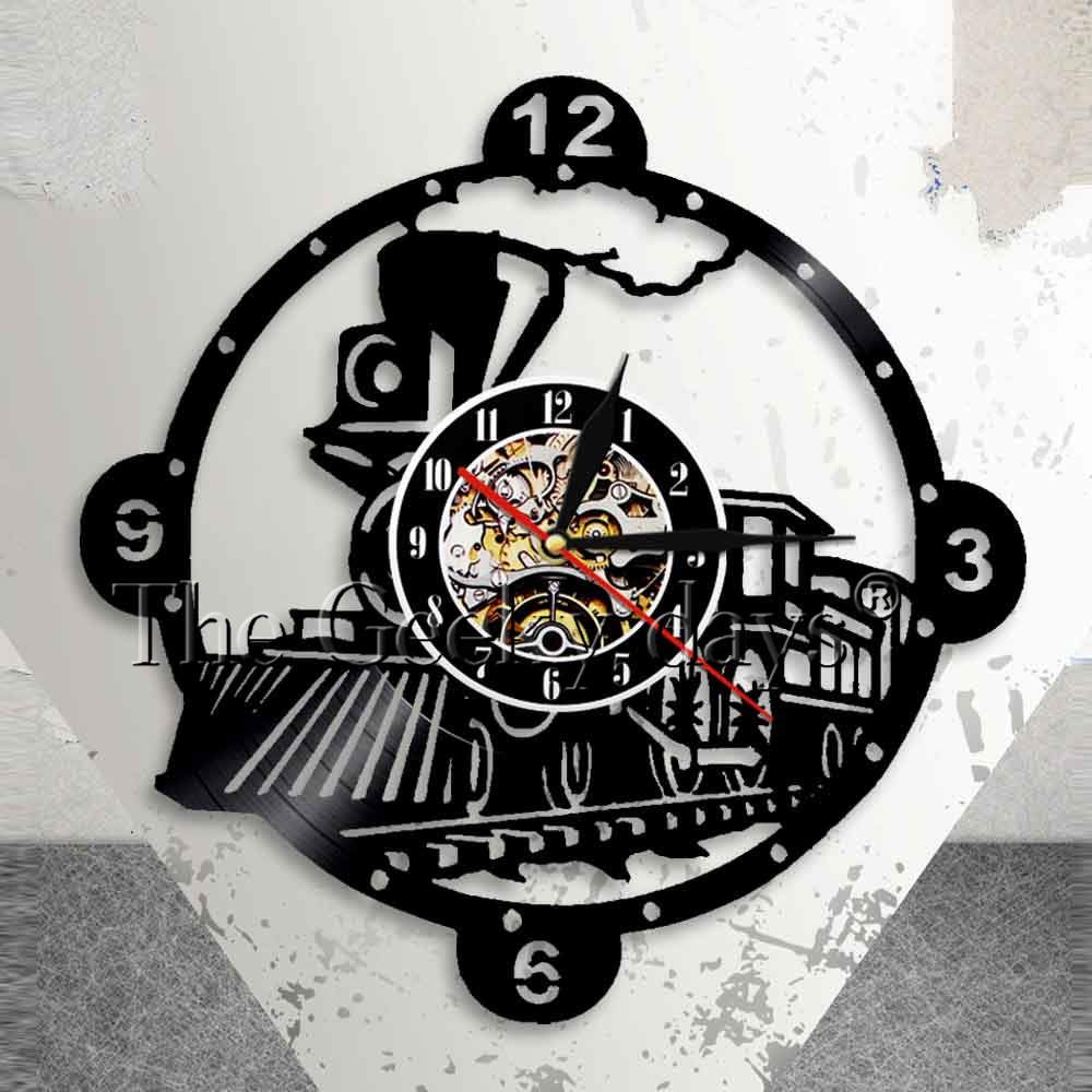 Jual Steam Locomotive Train Wall Clock Vintage Steam Engine Vinyl ...