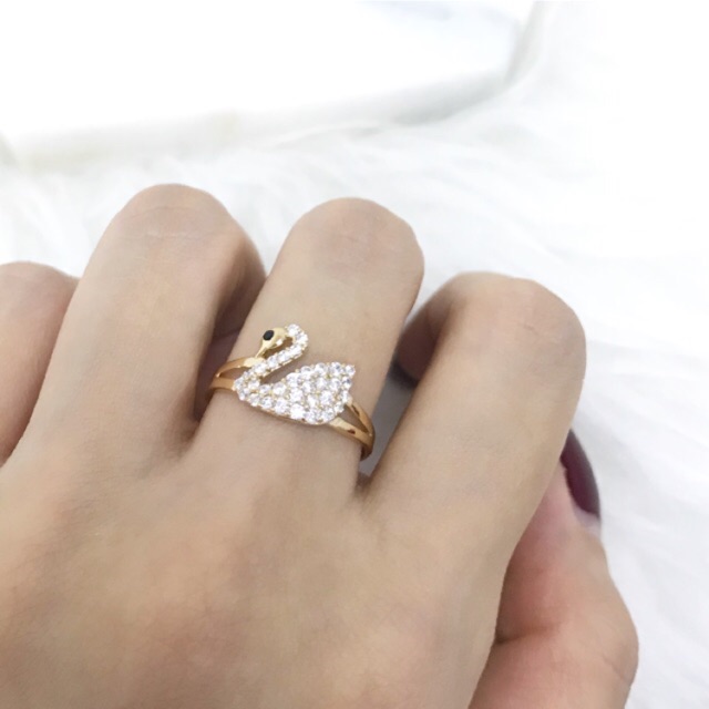 Jual TM375 CINCIN ANGSA SWAN SWAROVSKI EMAS ASLI | Shopee Indonesia