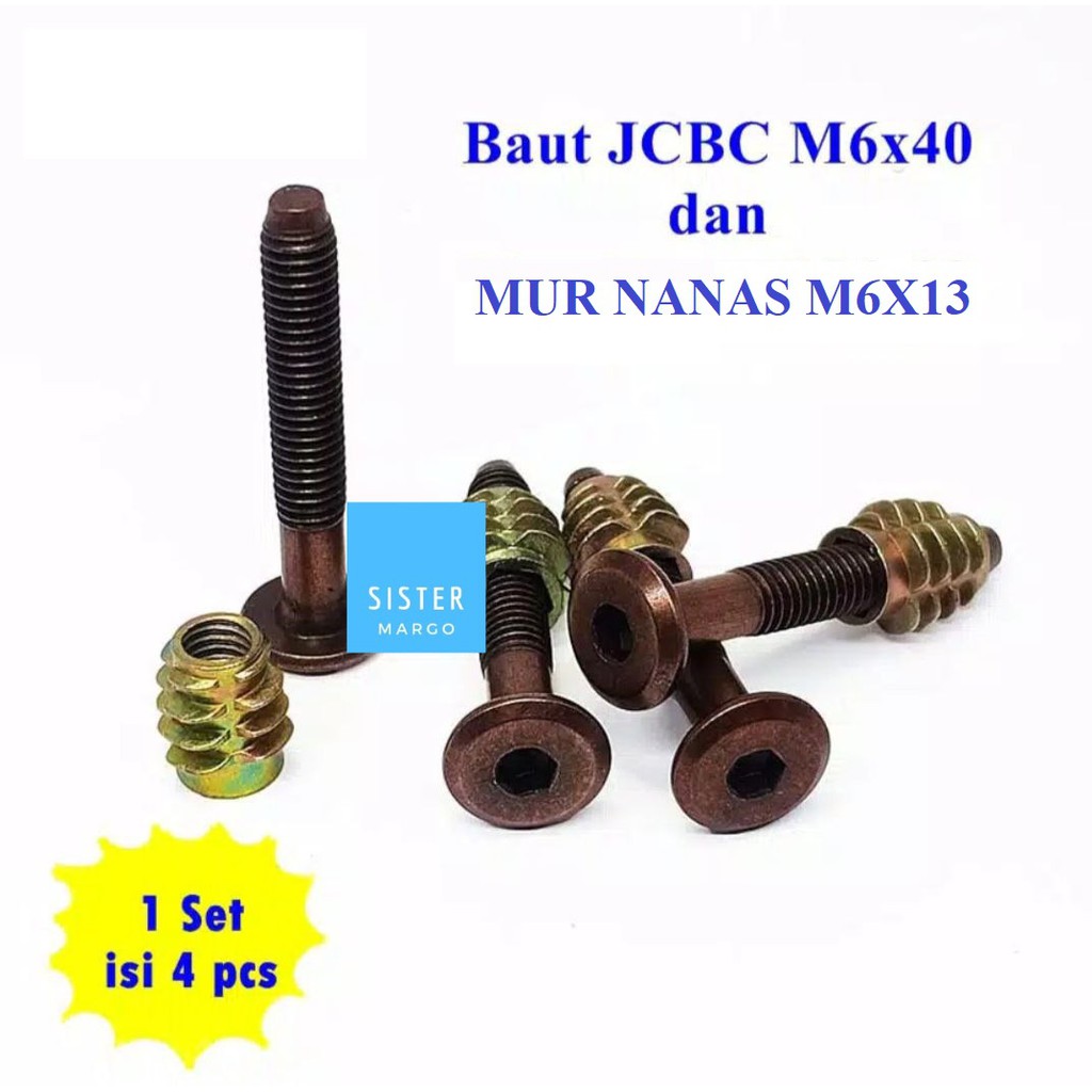 Jual Baut JCBC M6x40 Knock Down Kunci L4 dan Mur Nanas M6x13 | Shopee Indonesia
