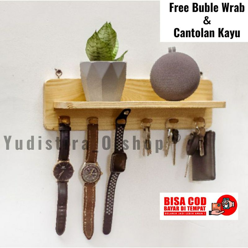 Jual rak dinding rak tempel tempat gantungan kunci buku baju rak kayu ...