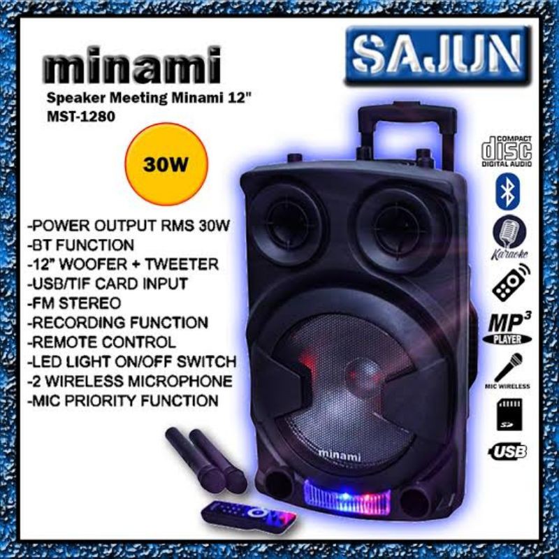 Jual MINAMI MST 1280 12 INCH SPEAKER PORTABLE TROLLEY TROLI FM STEREO ...