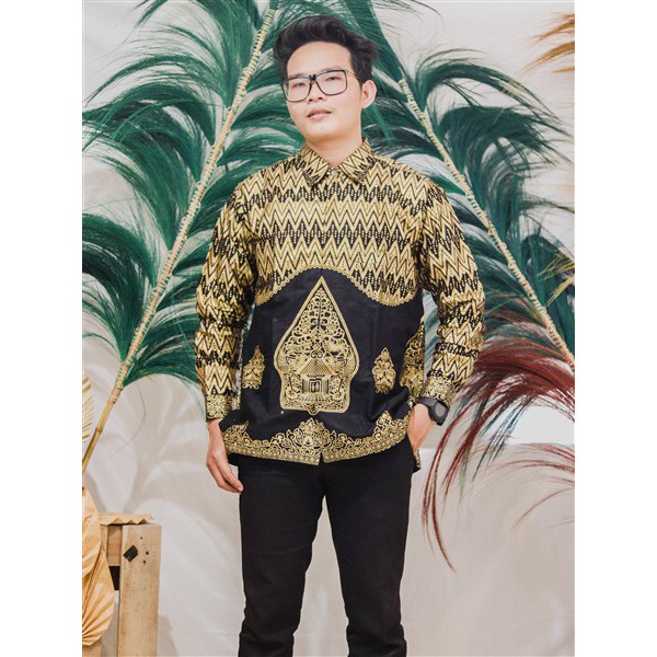 Jual Songket Pash - Baju Batik Songket Pria Motif Wayang Hitam Gold ...