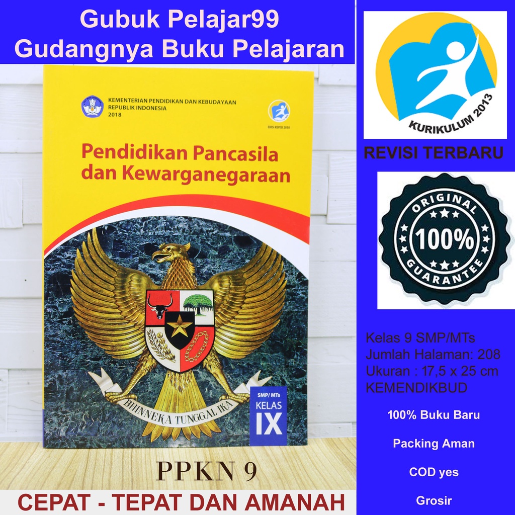 Jual Buku Siswa Pendidikan Pancasila Dan Kewarganegaraan (PPKN) Kelas 9 SMP/MTs K13 KEMENDIKBUD ...