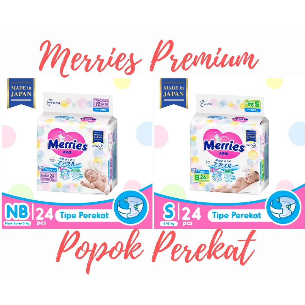 Jual Merries Premium Popok Bayi Perekat NB24, S24 | Shopee Indonesia