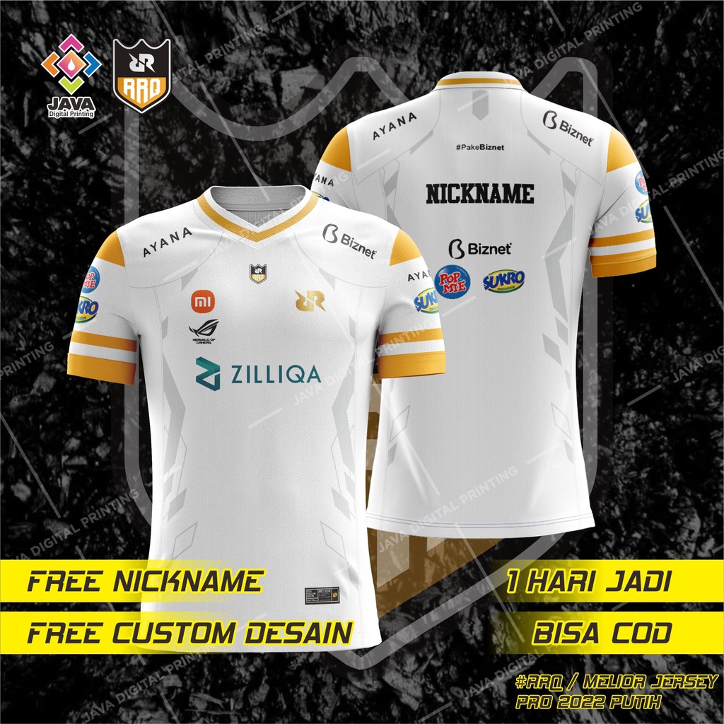 Jual JERSEY BAJU KAOS MELIOR RRQ PRO PUTIH 2022 FULL PRINTING FREE NAMA ...