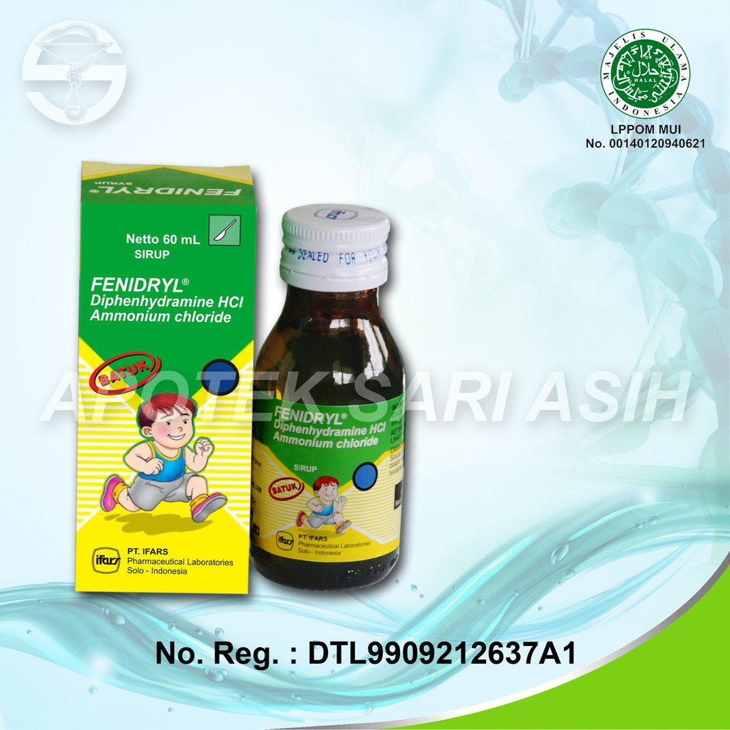 Jual FENIDRYL SIRUP | DIFENHIDRAMIN HCl DAN AMONIUM KLORIDA untuk Obat ...