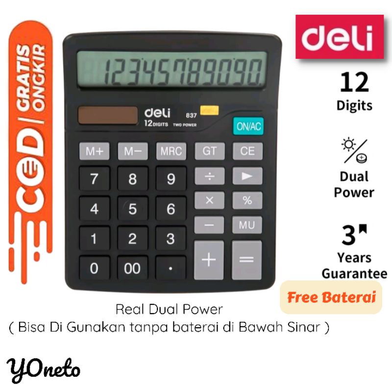 Jual Kalkulator 12 Digit Merk Deli (Real Two Power) free Baterai ...