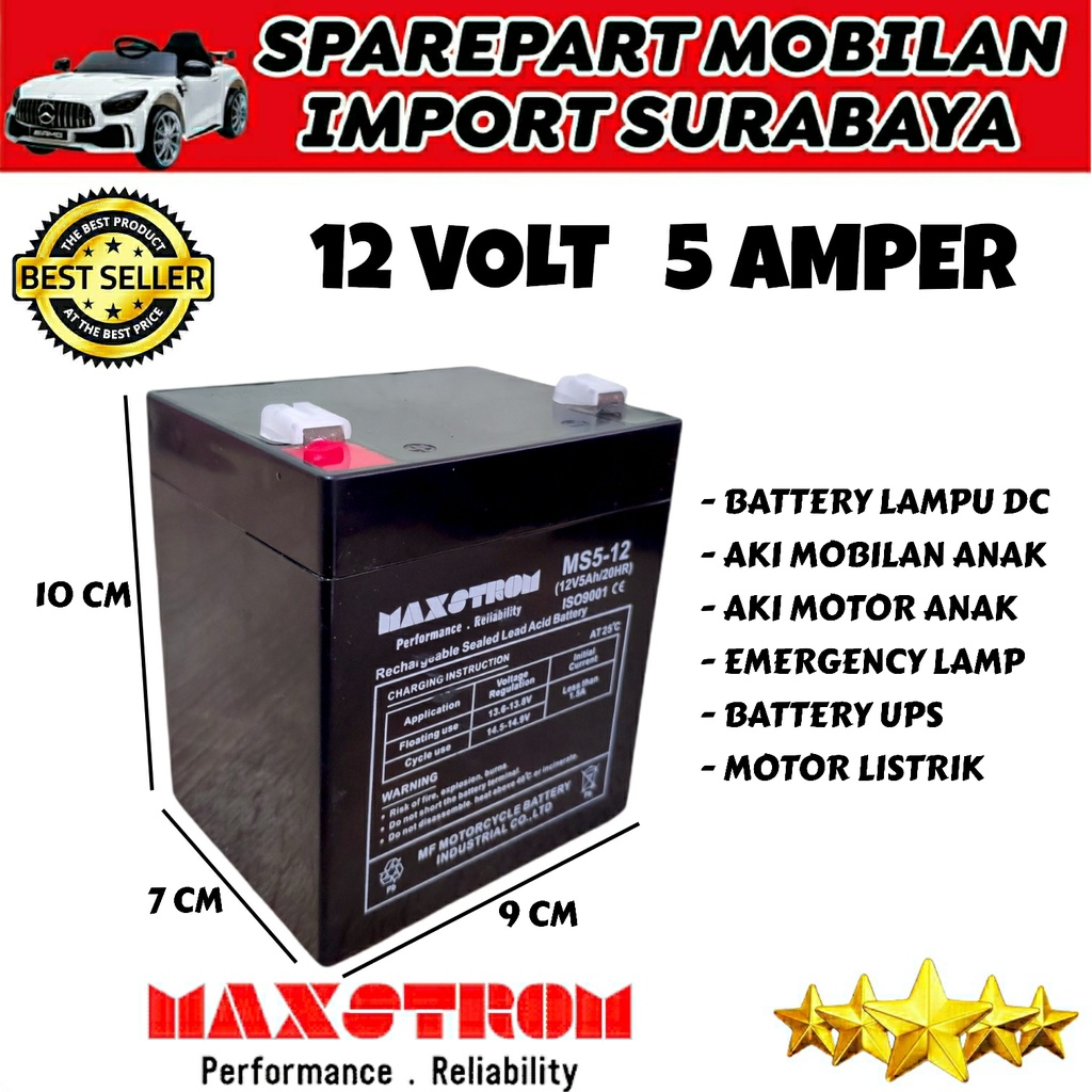 Jual MAXSTROM 12V 5AH BATERAI MOBIL MOBILAN ANAK 12 VOLT 4.5AH BATTERY ...