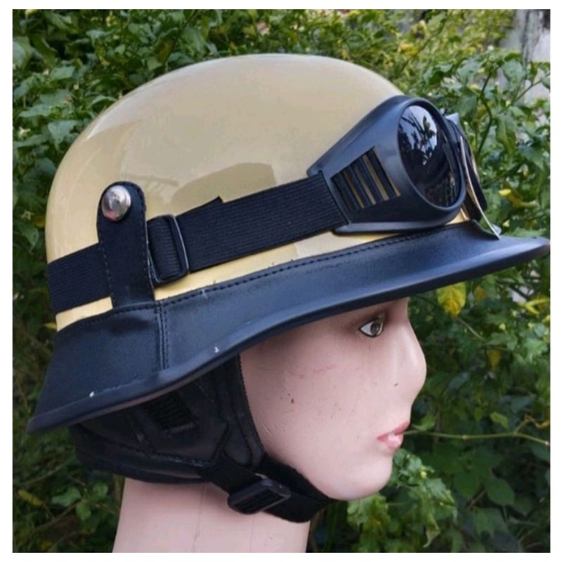 Jual HELM NAZI KULIT POLOS + KACA MATA / HELM CHIP | Shopee Indonesia