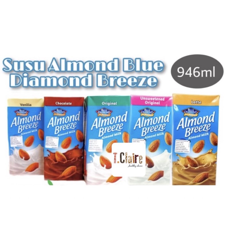 Jual Breeze Almond Milk 946ml Blue Diamond (Vanilla, original, Chocolate, Latte, Unsweetened ...