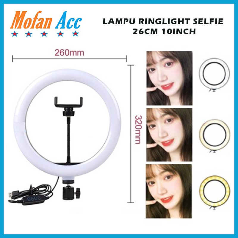 Jual Lampu Ring Light LED 26Cm 10Inch Ringlight Selfie 3 Mode 26 Cm ...